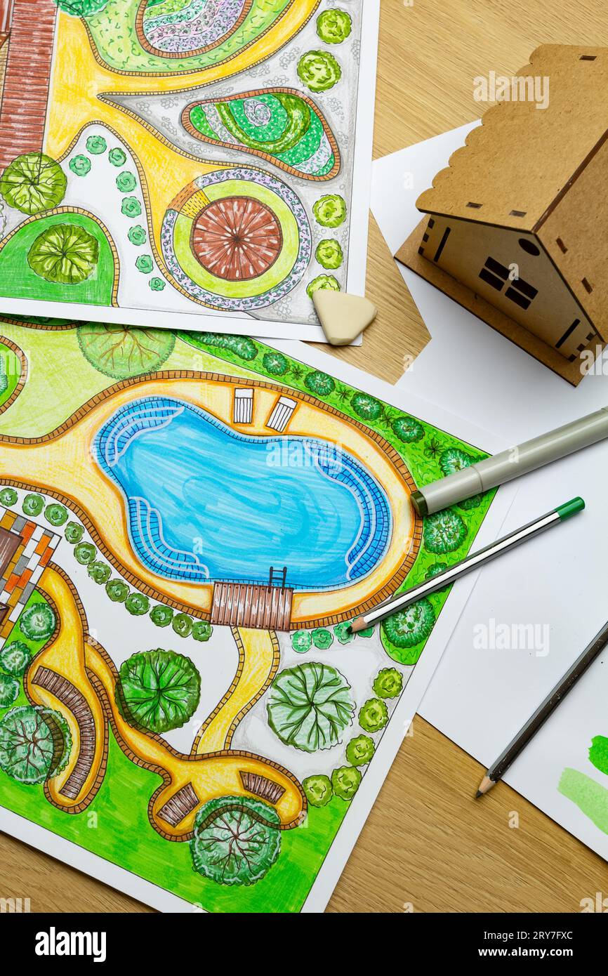 Layout plan of garden drawing hi-res stock photography and images - Alamy