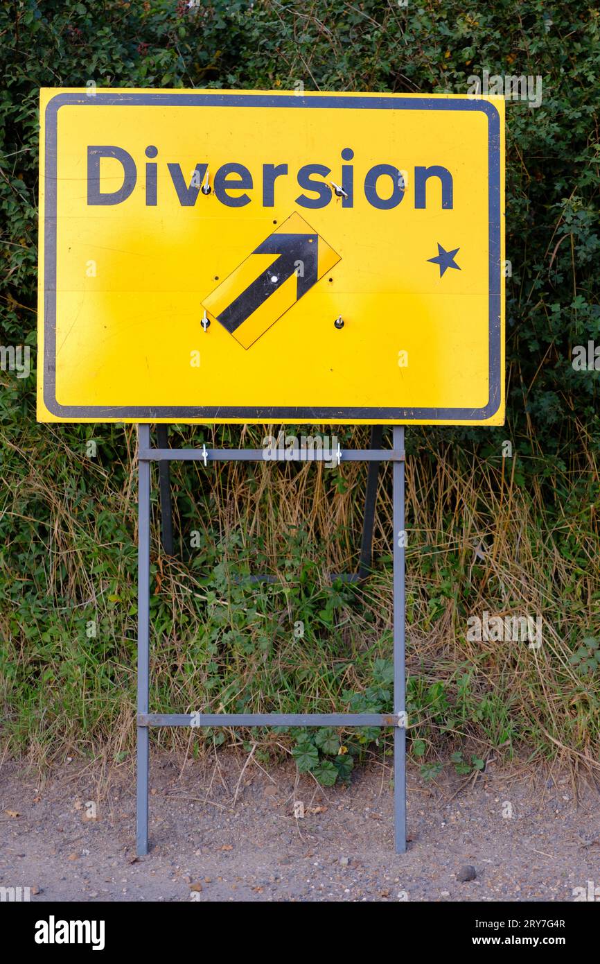 Diversion Sign Used for Roadworks Road Closures to Divert Traffic Stock ...