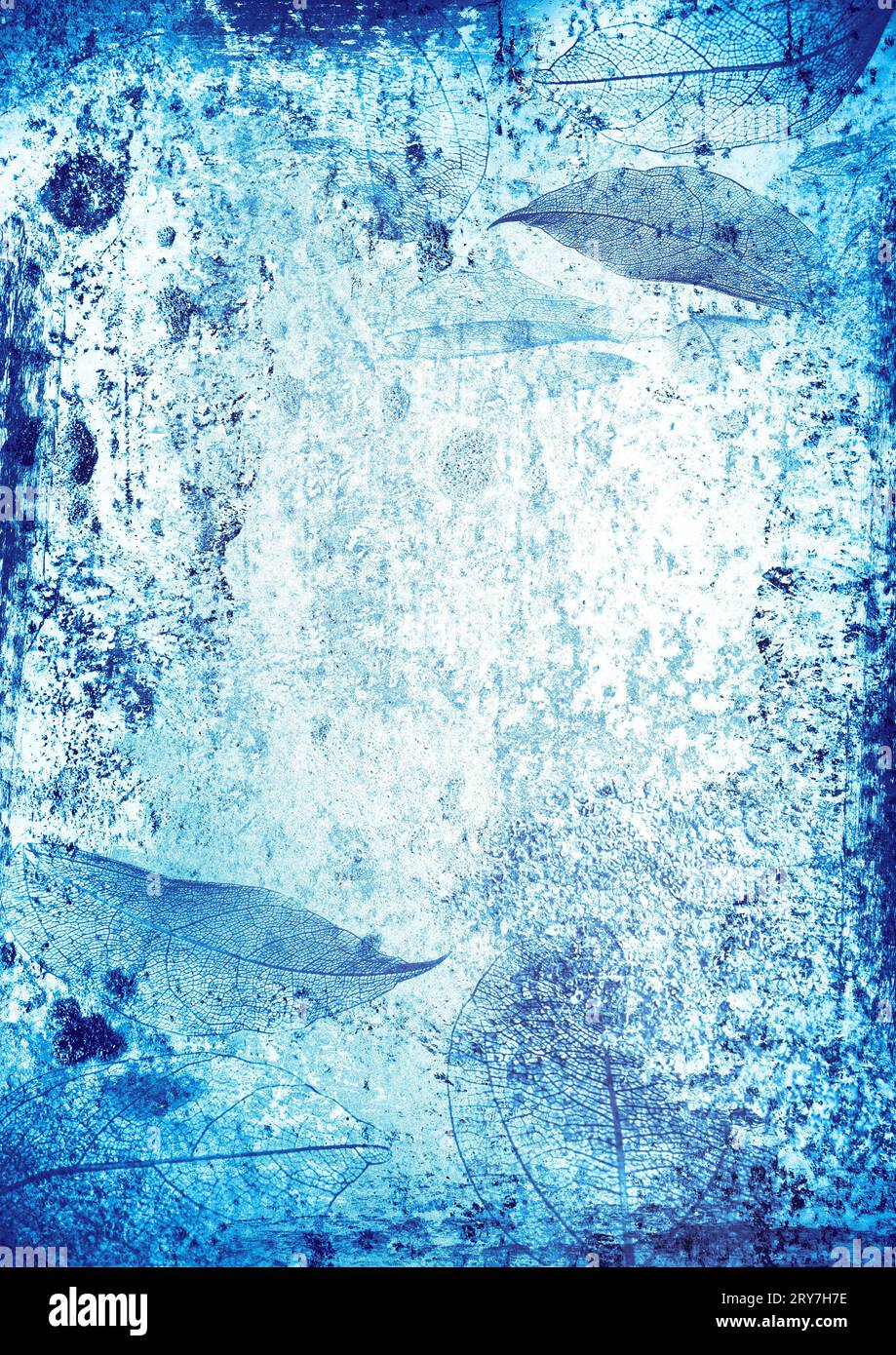 Light blue grunge background with leaves Stock Photo - Alamy