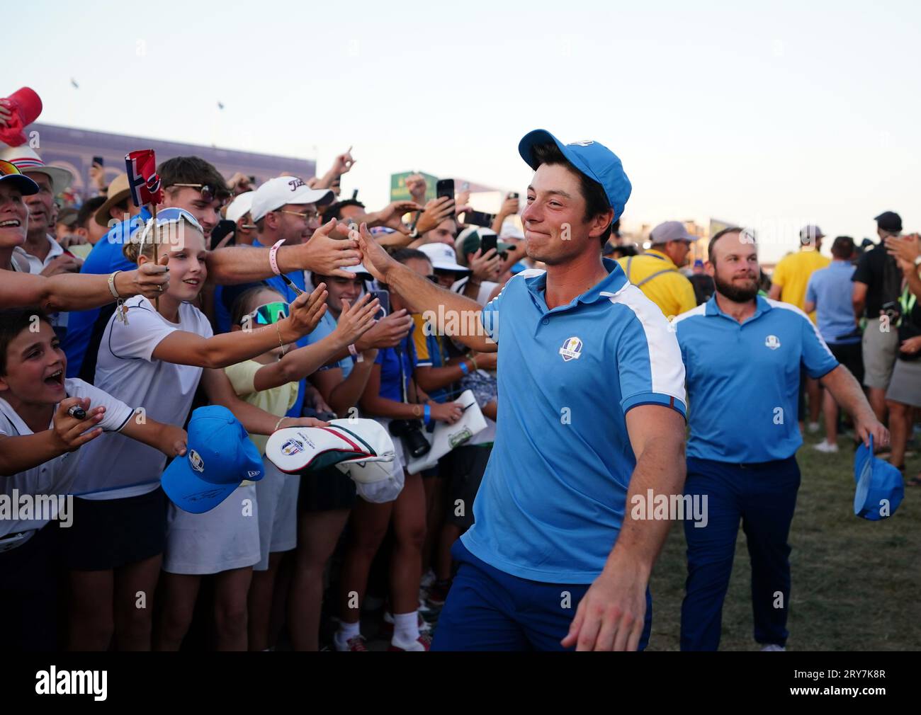 Team Europe's Viktor Hovland and Tyrell Hatton following the fourballs ...