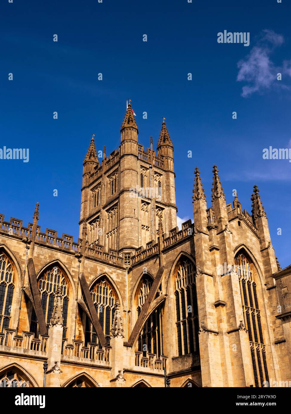 Bath Abbey, English Gothic, with, Flying buttress, Bath, Somerset, England, UK, GB Stock Photo ...