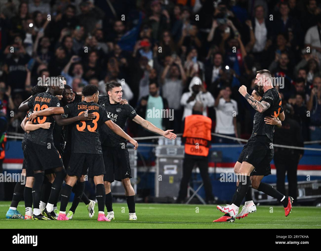 PARIS, FRANCE - SEPTEMBER 19: Manuel Ugarte, Milan Skriniar during the UEFA Champions League ...