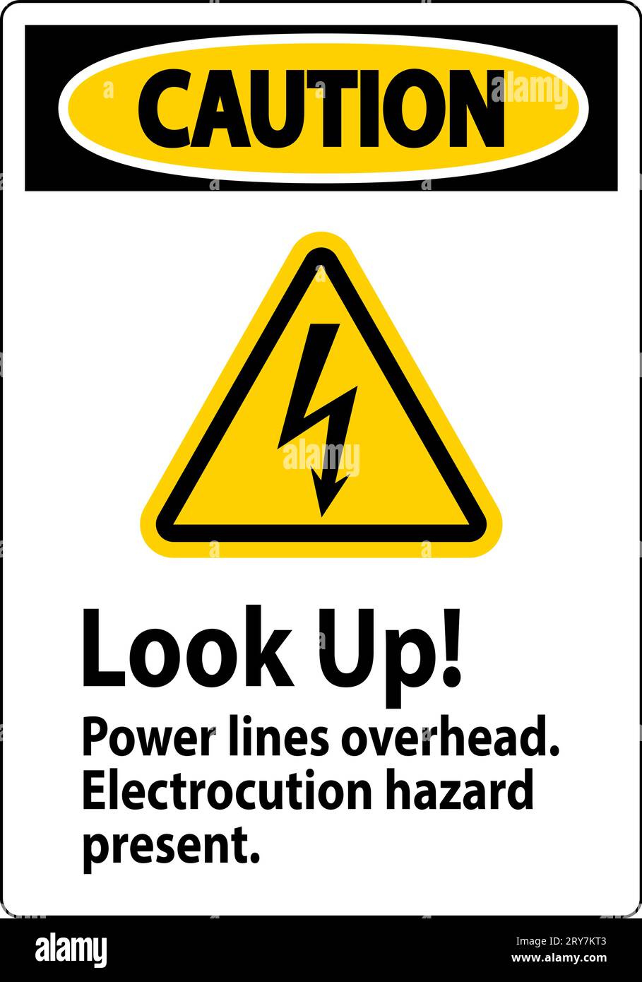Caution sign look up power lines overhead hi-res stock photography and ...