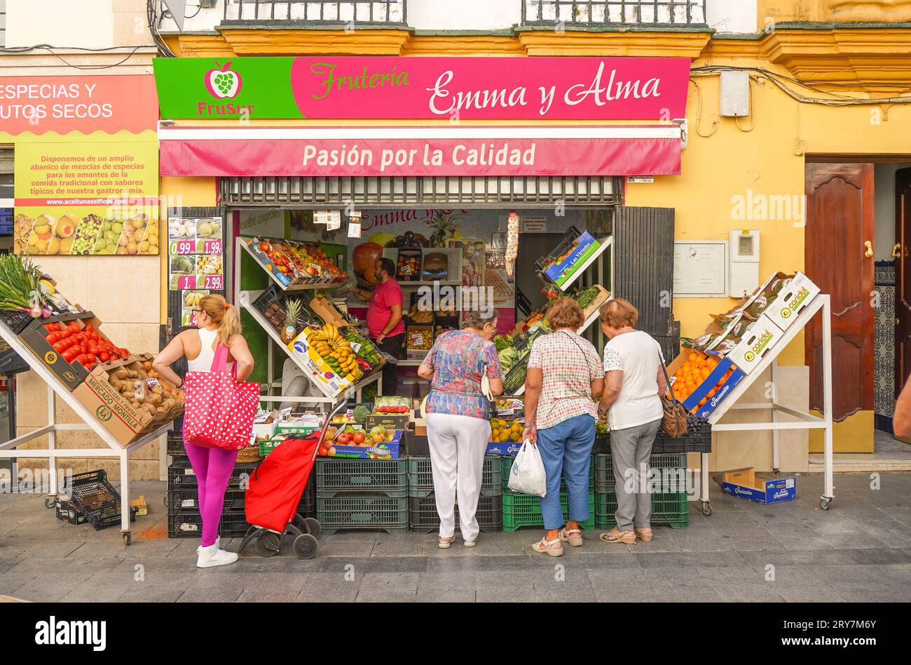 Spanish fruit and vegetable shop in old historic centre of Puerto Santa ...