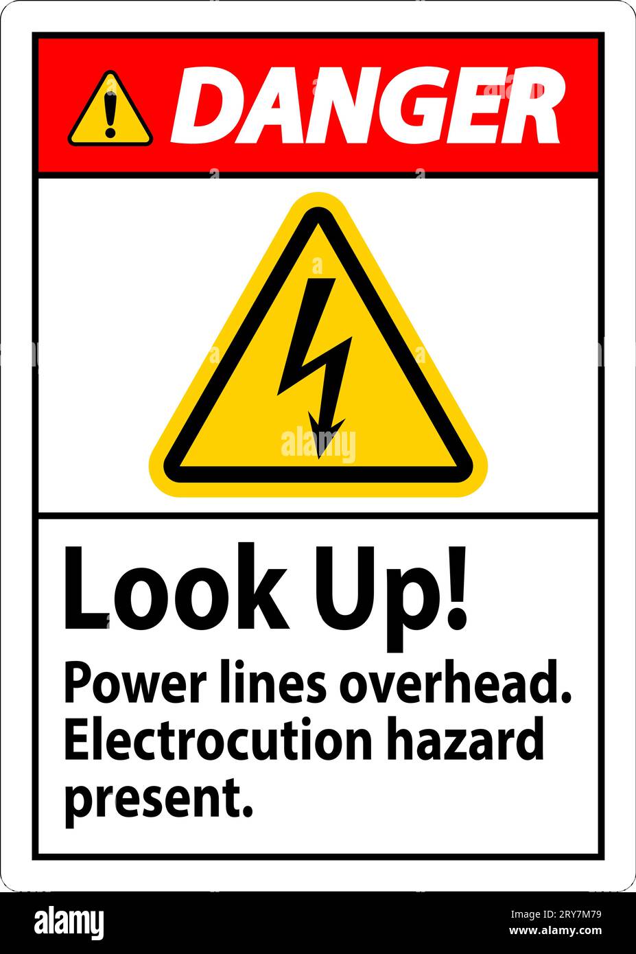 Danger sign look up power lines overhead hi-res stock photography and ...