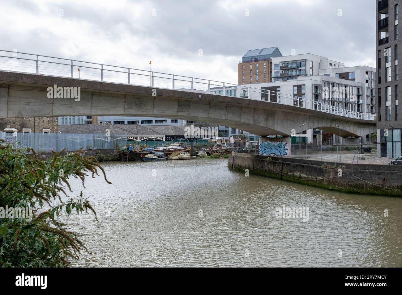 Docklands Light Railway DLR viaduct crossing the River Ravensbourne ...