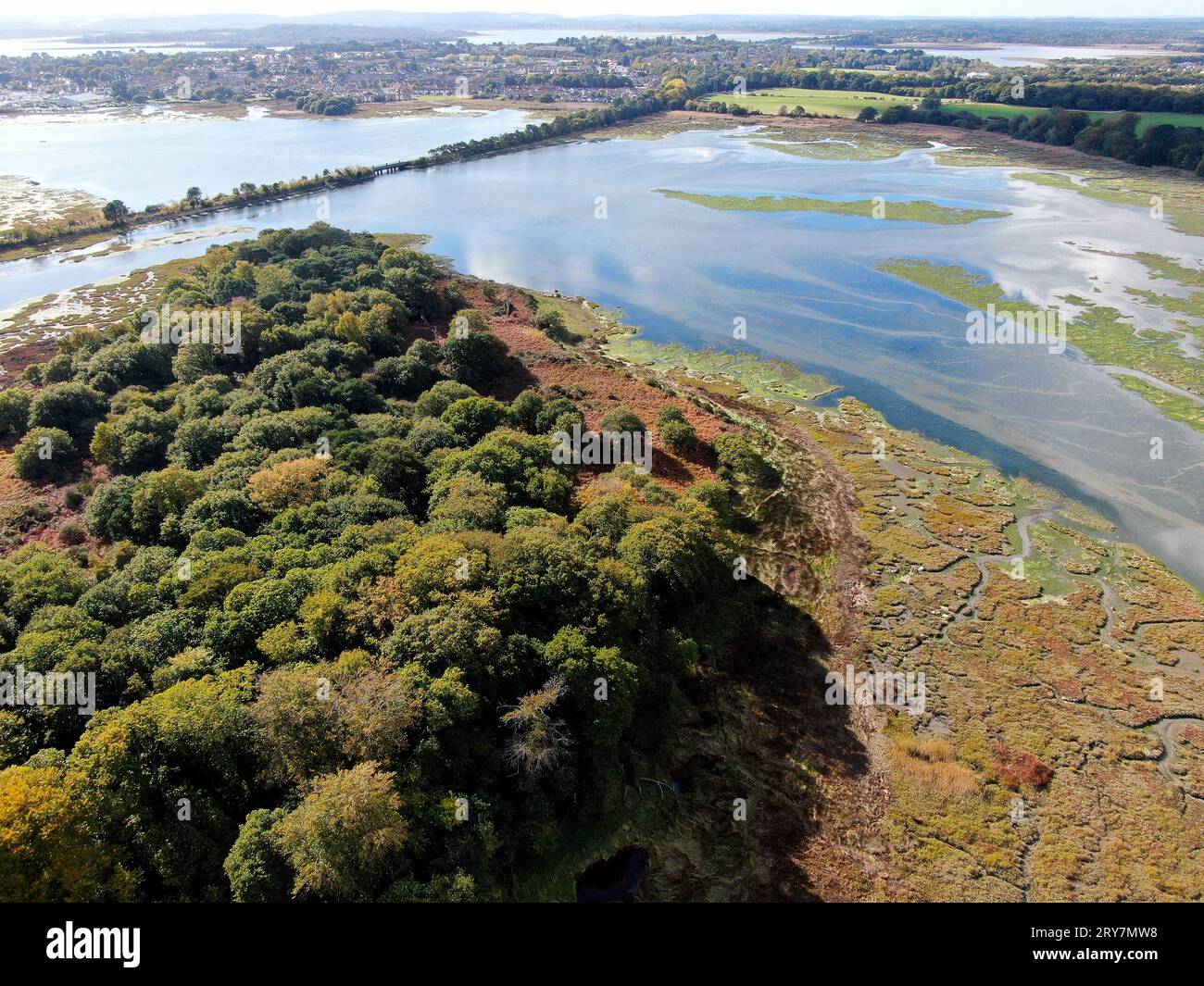 an aerial view of the Holes Bay area of Poole Harbour in Dorset uk ...
