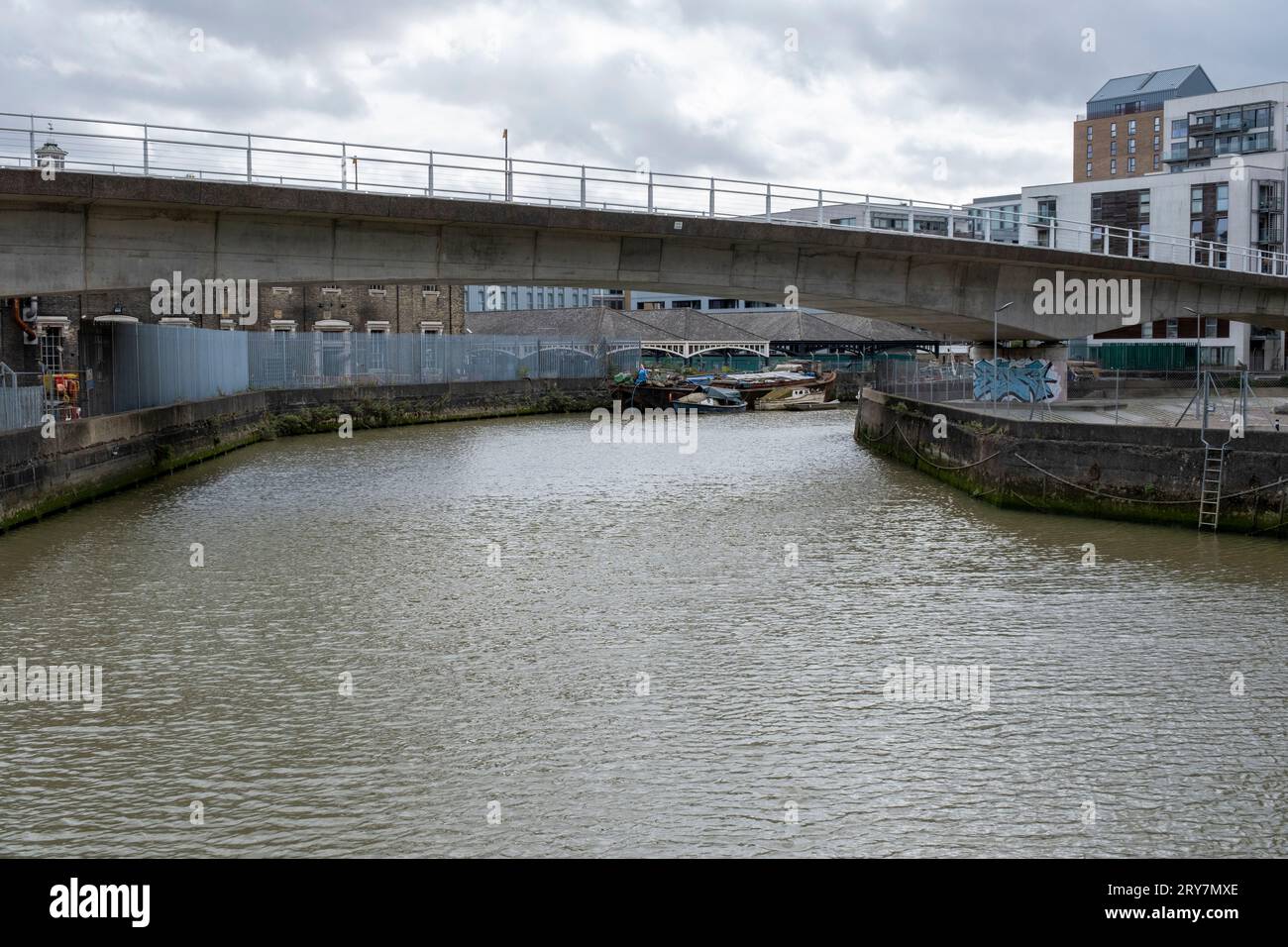 Docklands Light Railway DLR viaduct crossing the River Ravensbourne ...