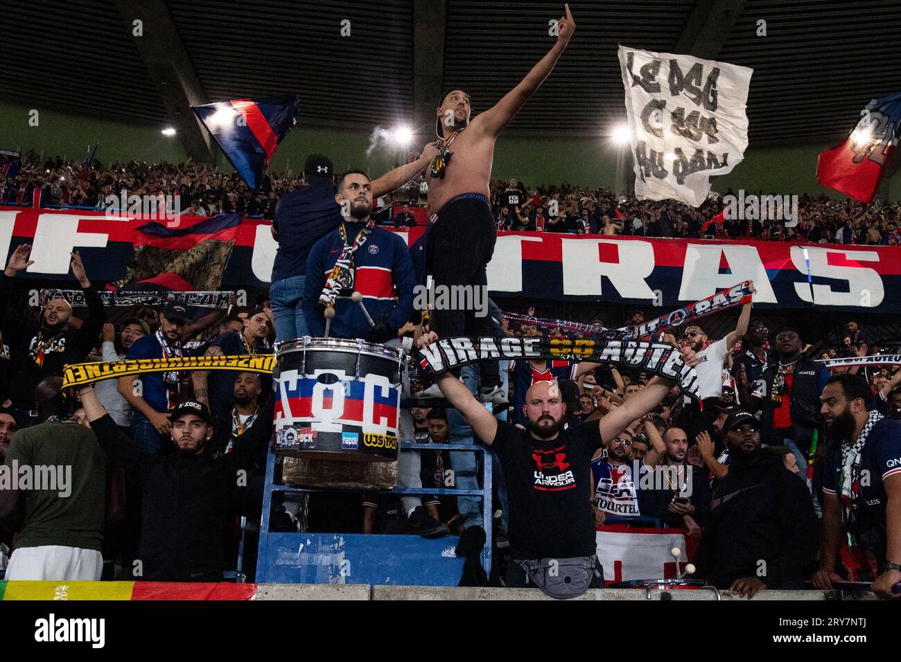 PARIS, FRANCE - SEPTEMBER 19: ultras fans of Paris Saint-Germain during ...