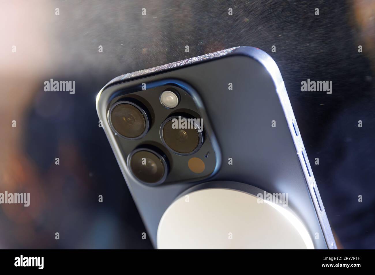 Iphone 15 from the back. Tripe and double Iphone 15 Pro Titanium camera ...