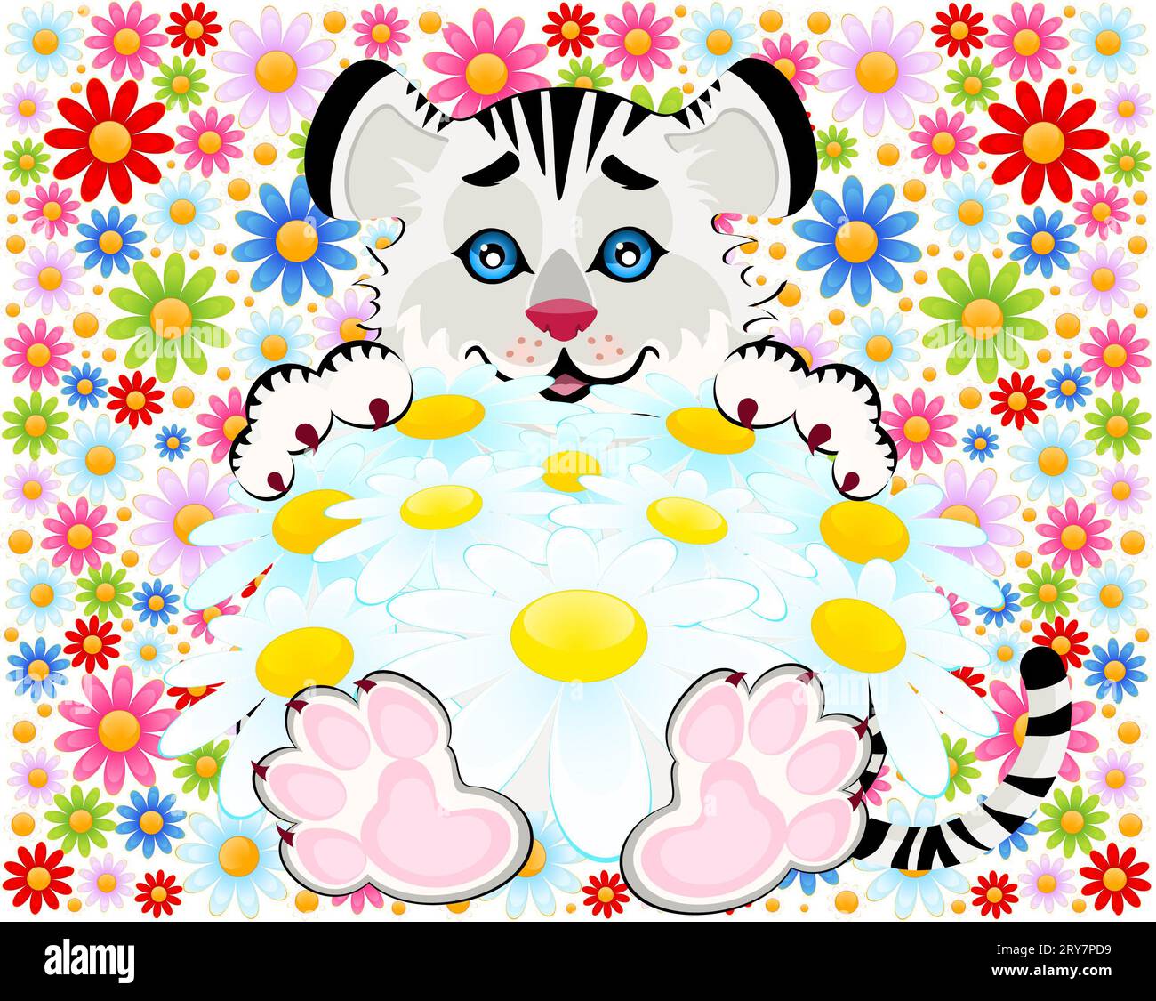 Tiger with camomiles Stock Photo - Alamy