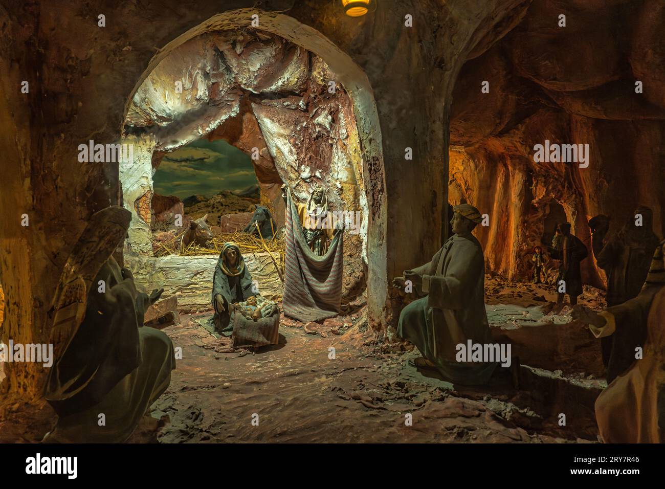 The artistic nativity scene with an Arab landscape in the monastery ...