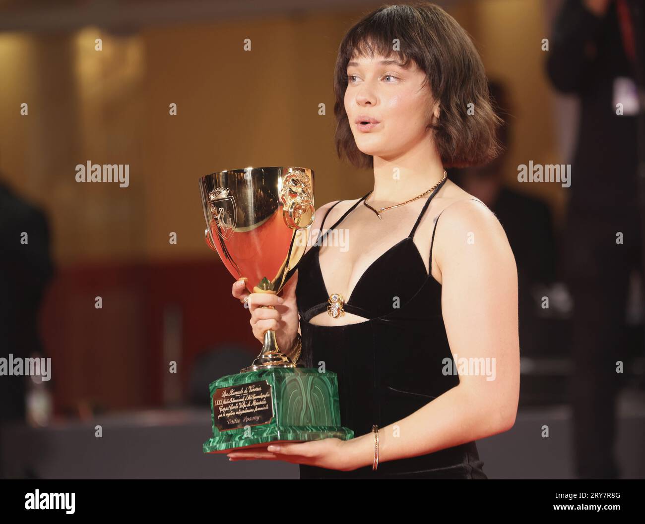 VENICE, ITALY - SEPTEMBER 09: Cailee Spaeny poses with the Volpi Cup ...