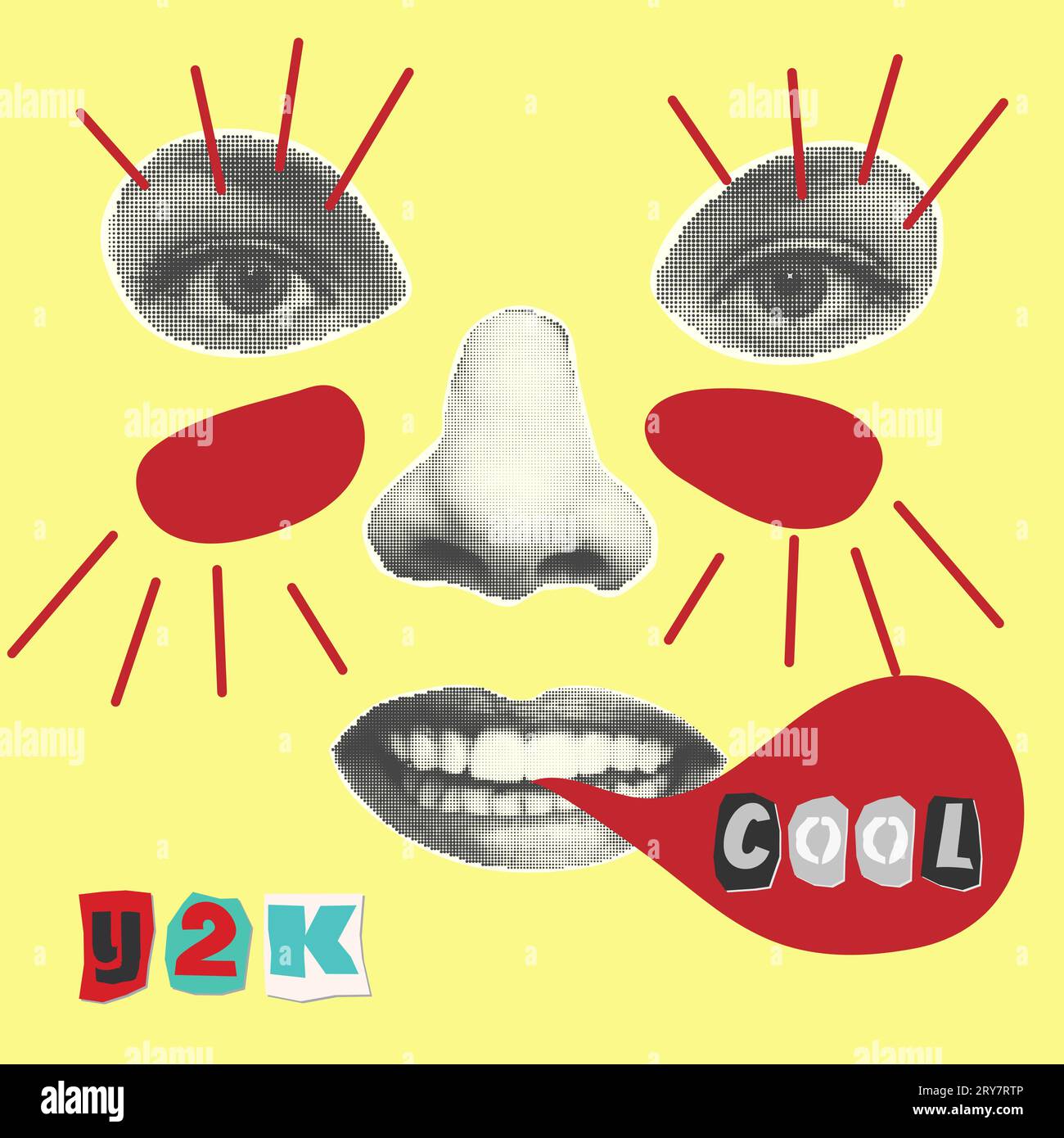 Trending halftone style collage square avatar. Smiling mouth, teeth ...