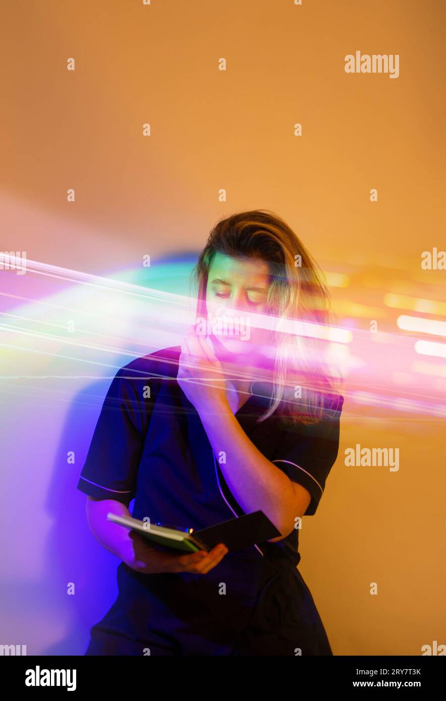Beautiful young influencer blogger communication with the client in ...