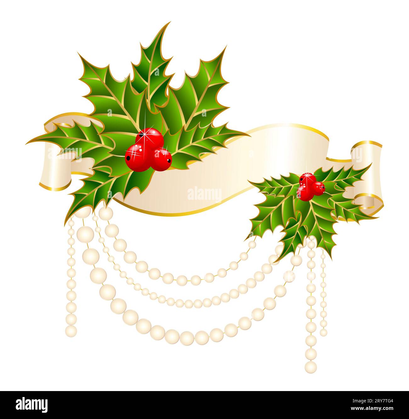 Christmas holly decorate with free stroke ribbons Stock Photo - Alamy