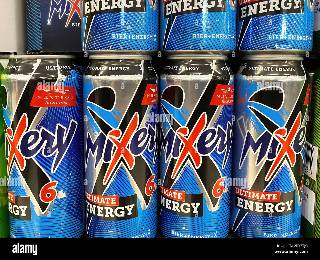 Viersen, Germany - September 9, 2023: Closeup of Mixery energy drink ...