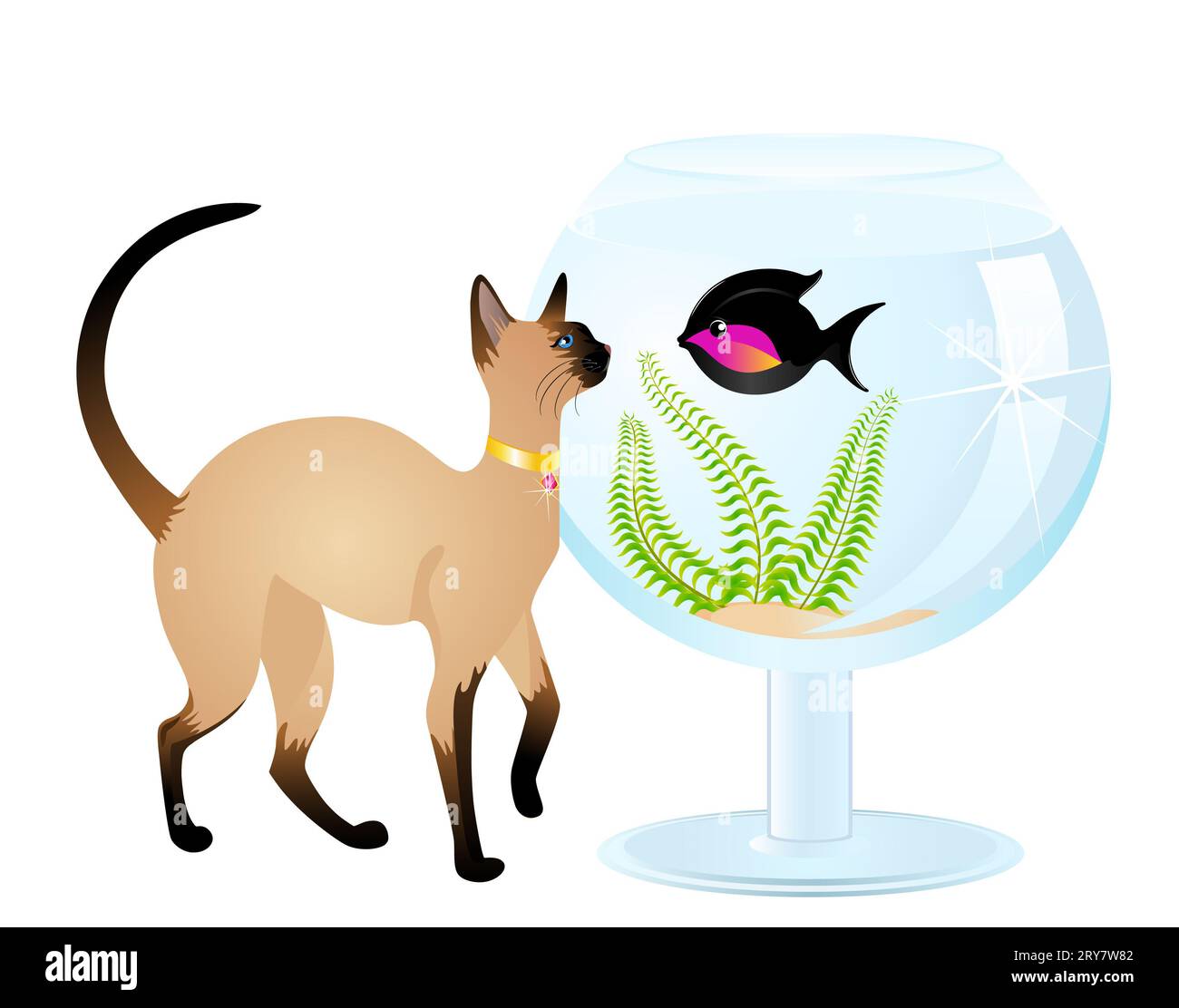 Cartoon cat with little colorful tropical fish in Stock Photo - Alamy