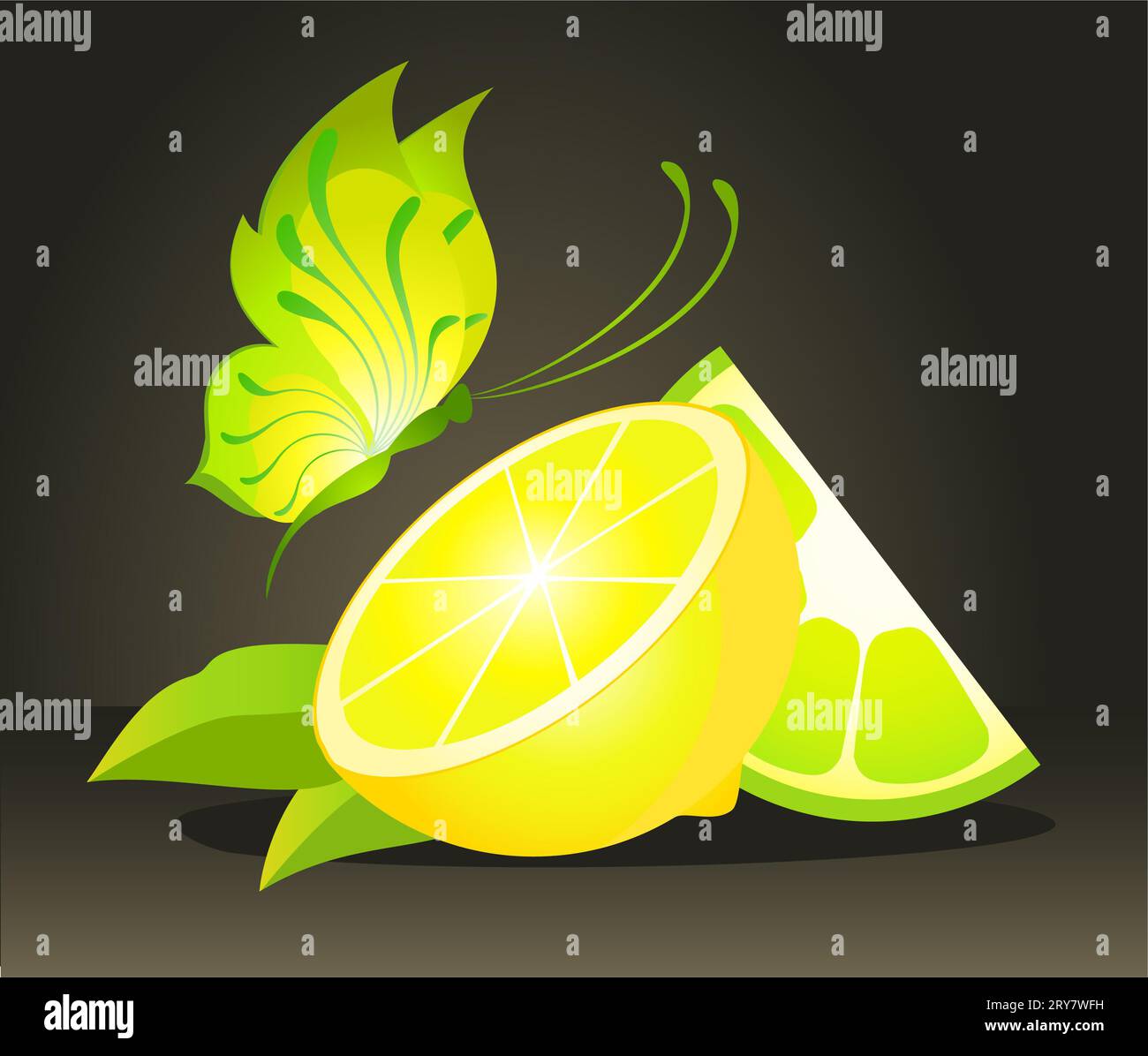 Beautiful juicy lemon with butterfly Stock Photo - Alamy