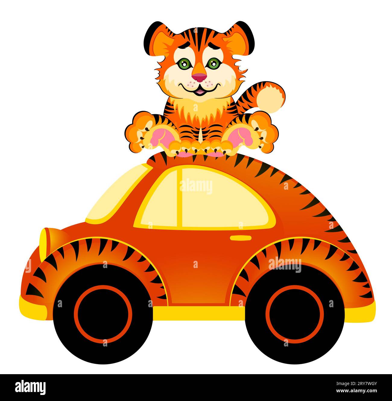 Cartoon car and tiger on white background Stock Photo - Alamy