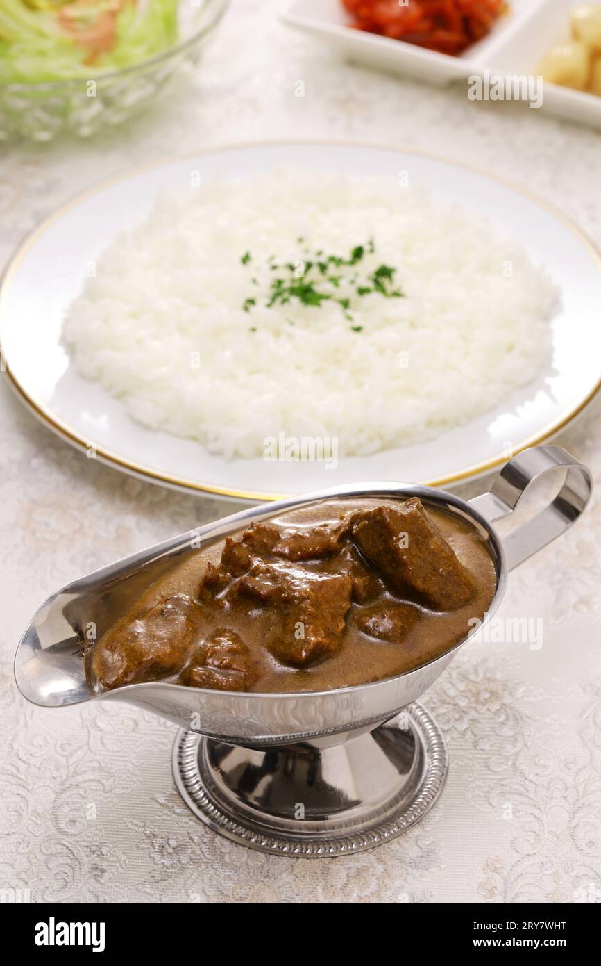 Japanese-style beef curry rice ( curry and rice are served separately ...