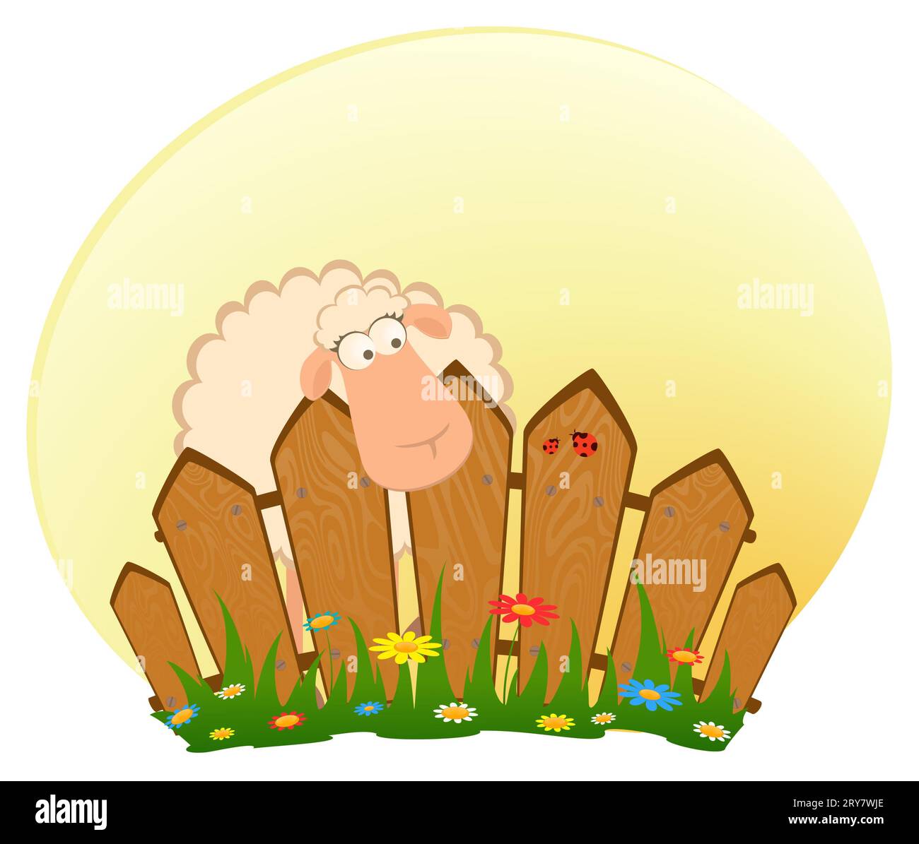 Cartoon smiling sheep after a fence Stock Photo - Alamy