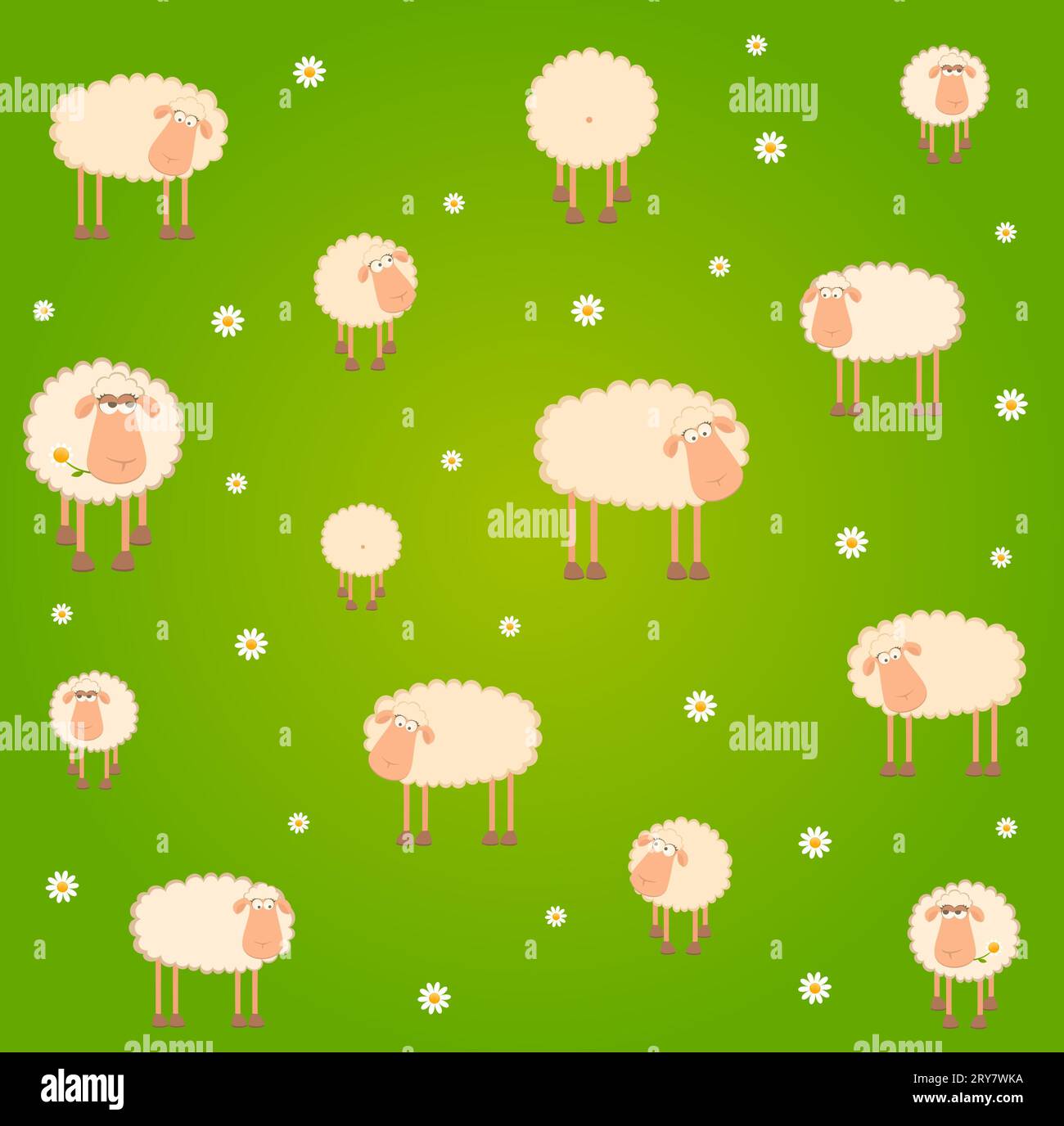 Landscape background with cartoon sheep Stock Photo - Alamy
