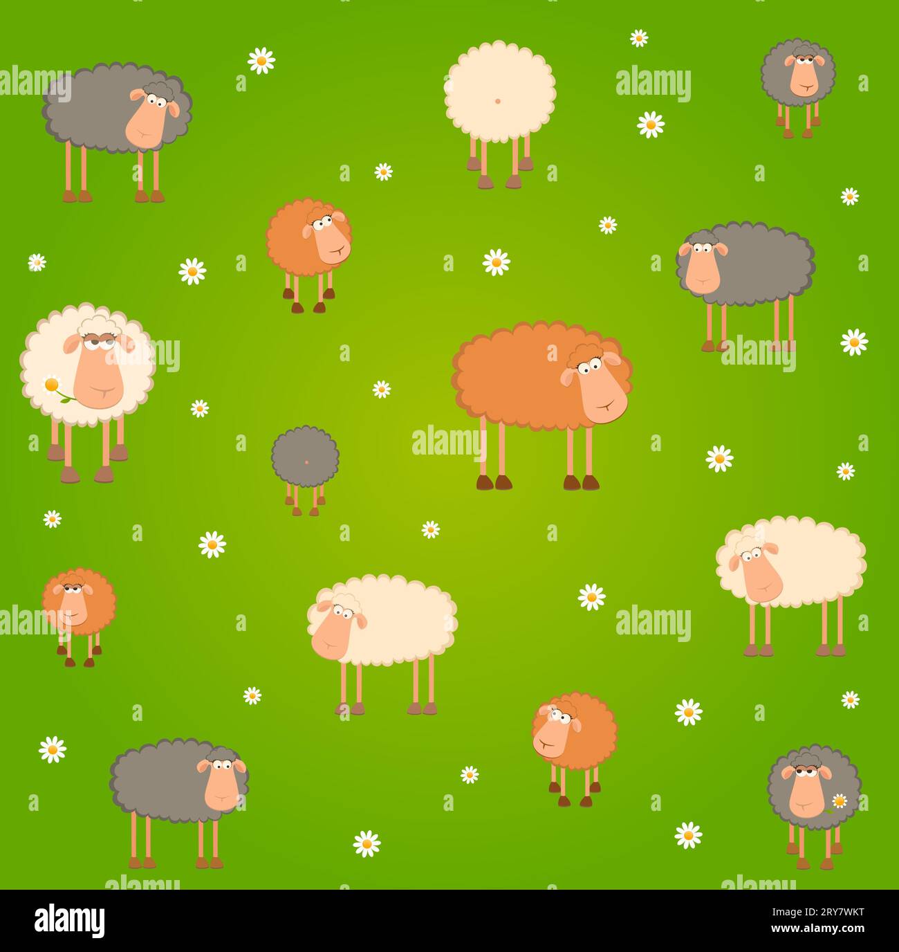 Landscape background with cartoon sheep Stock Photo - Alamy