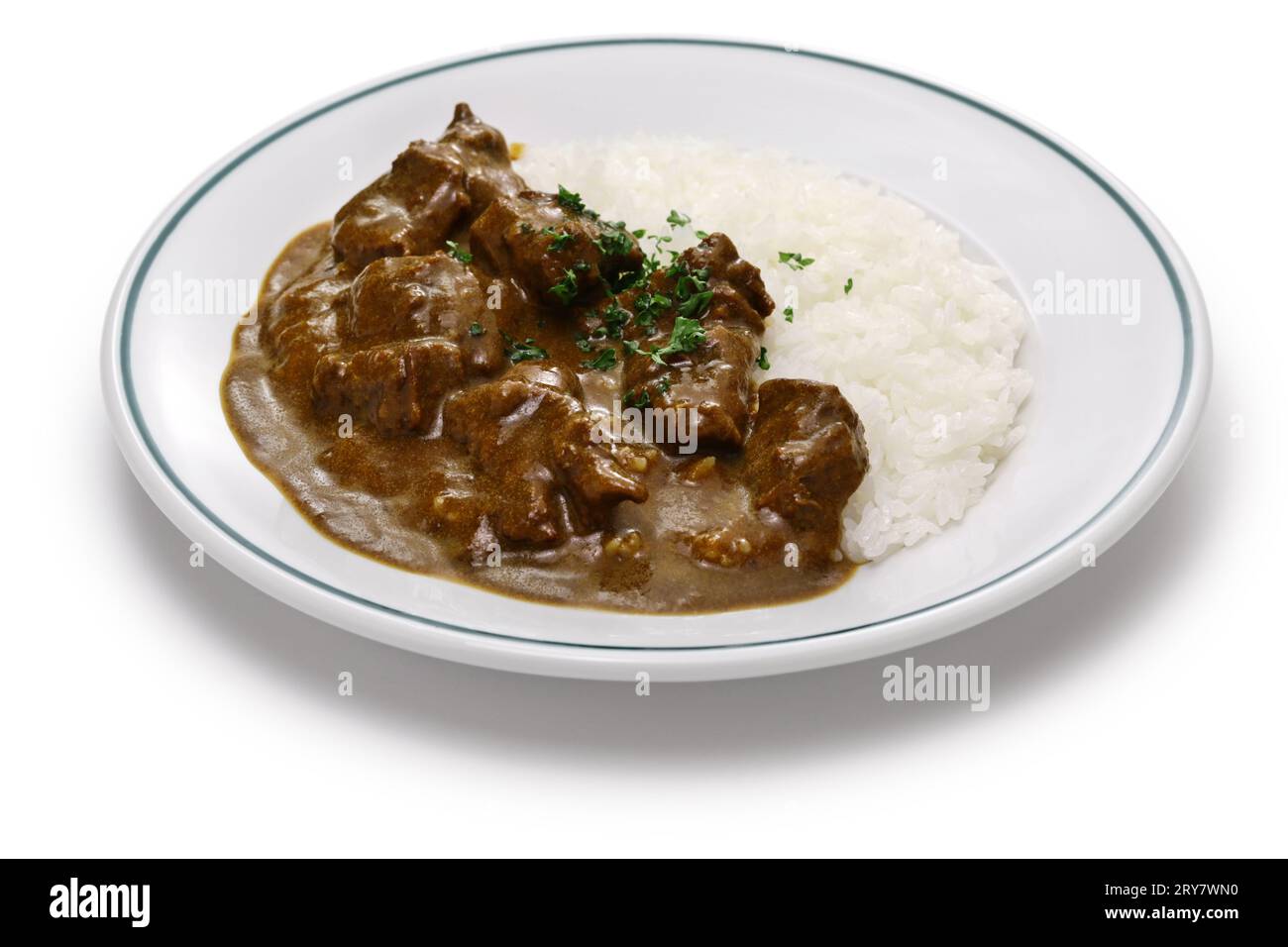 Japanese-style beef curry rice ( curry and rice are served together on ...