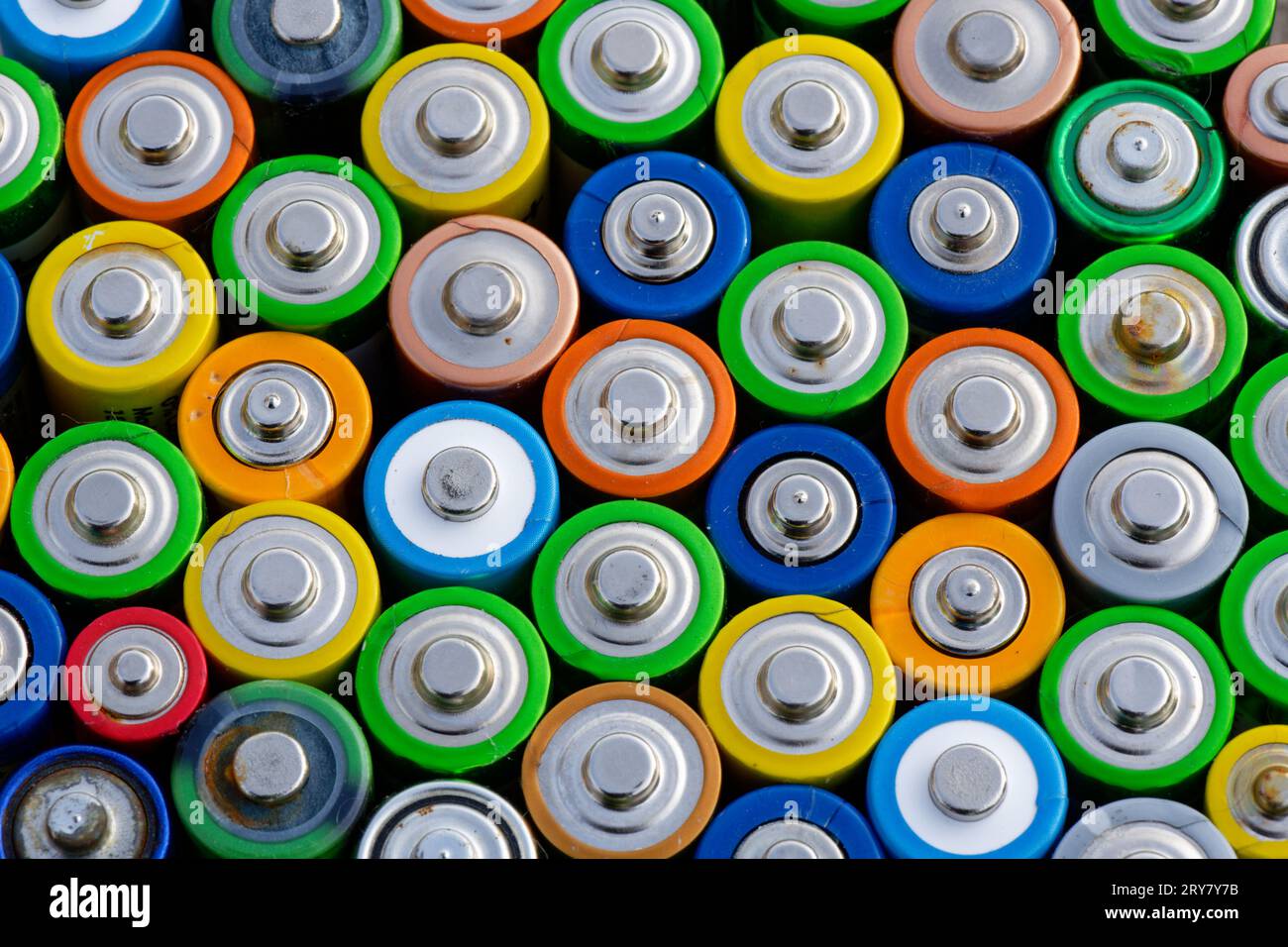 Old used batteries collected for recycling. Toxic waste recycling and ...