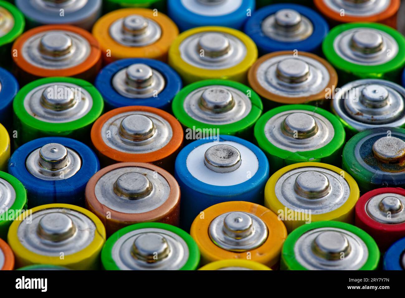 Old used batteries collected for recycling. Toxic waste recycling and ...