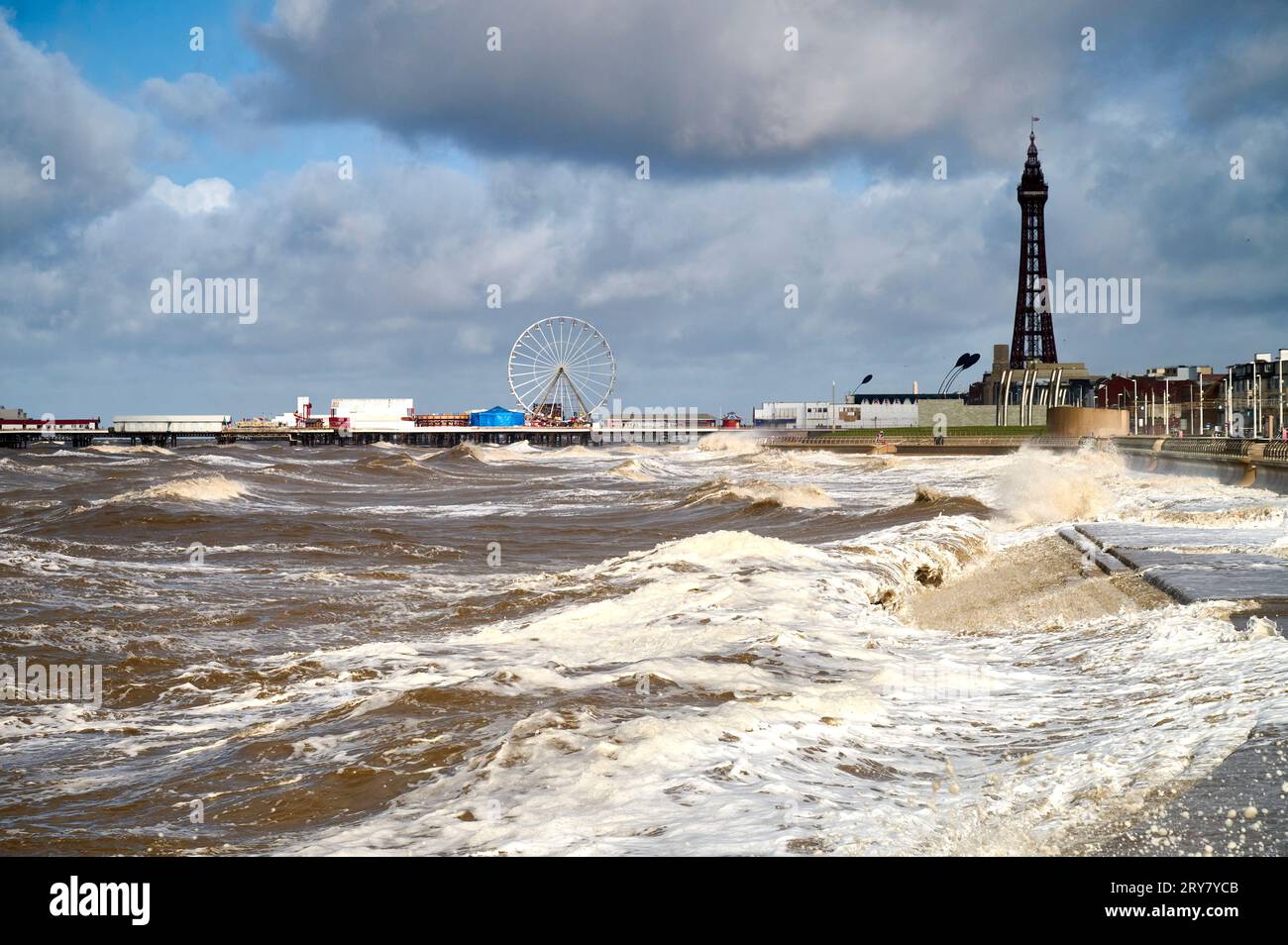 Strong winds and high tide at Blackpool,Lancashire at the end of ...