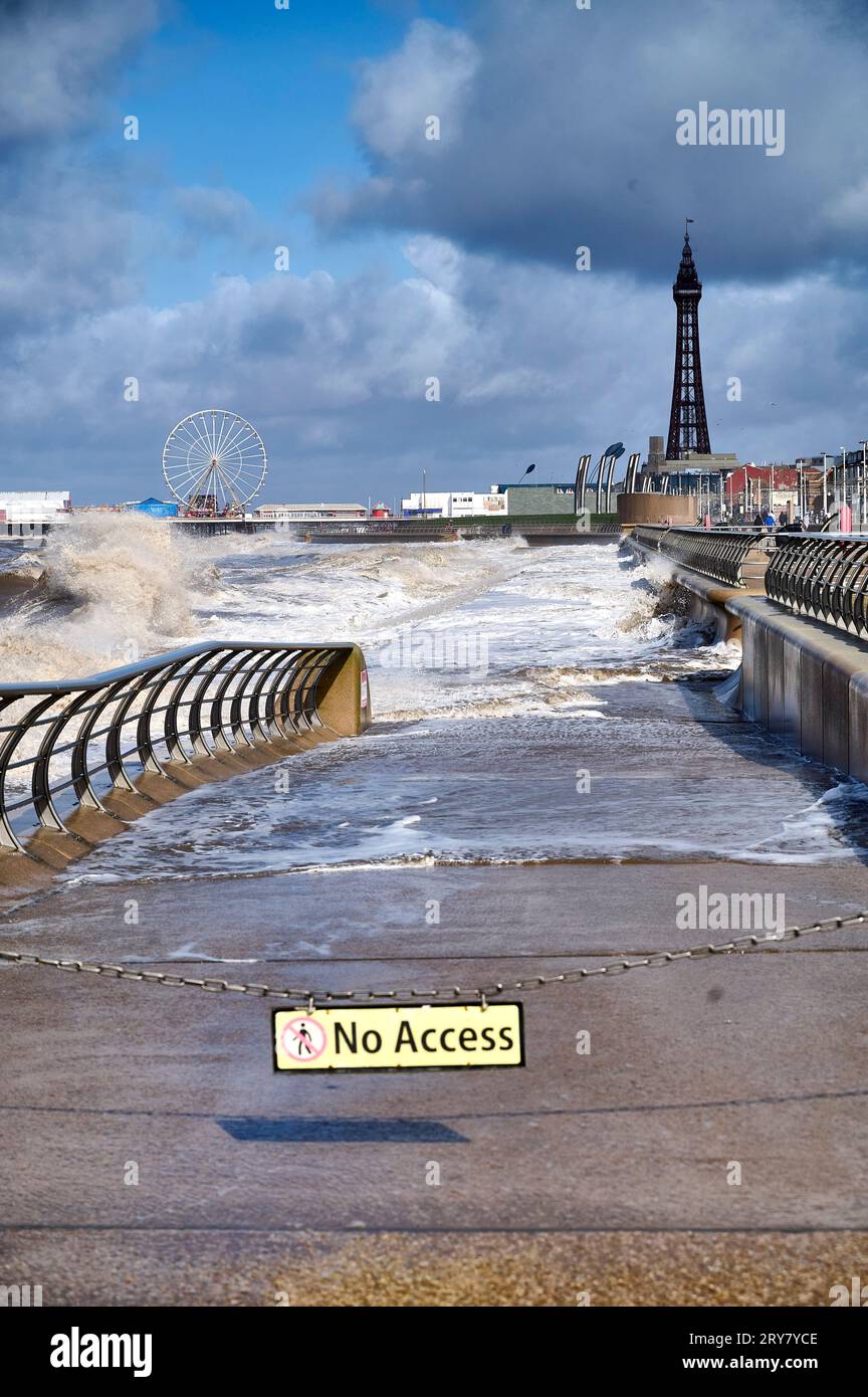 Strong winds and high tide at Blackpool,Lancashire at the end of ...