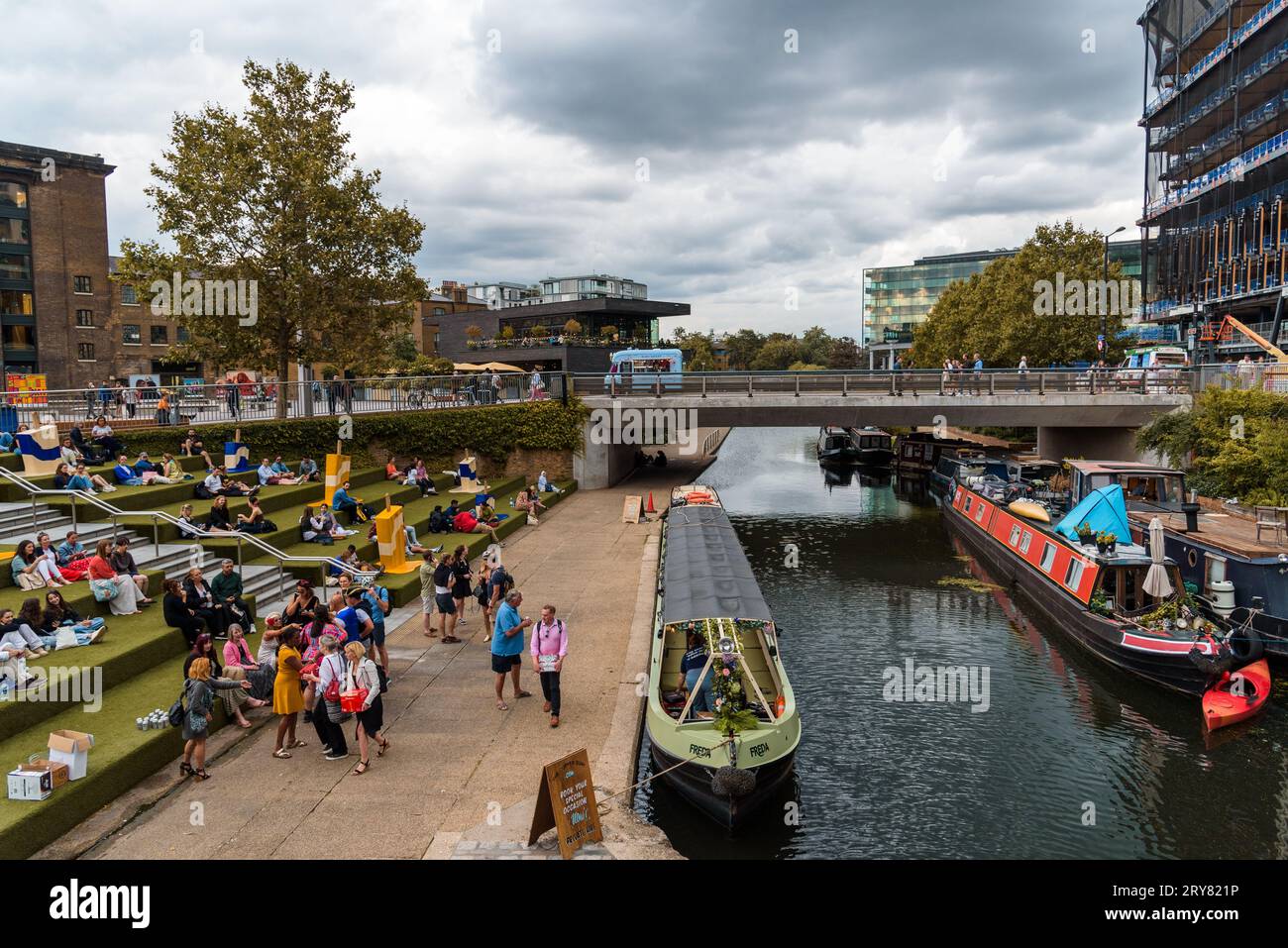 London, UK - August 25, 2023: Regents Canal at Kings Cross. People ...
