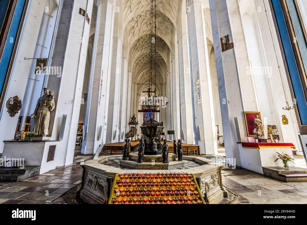 Baptism Font Candles St Mary's Church Gdansk Poland. Church orginally ...