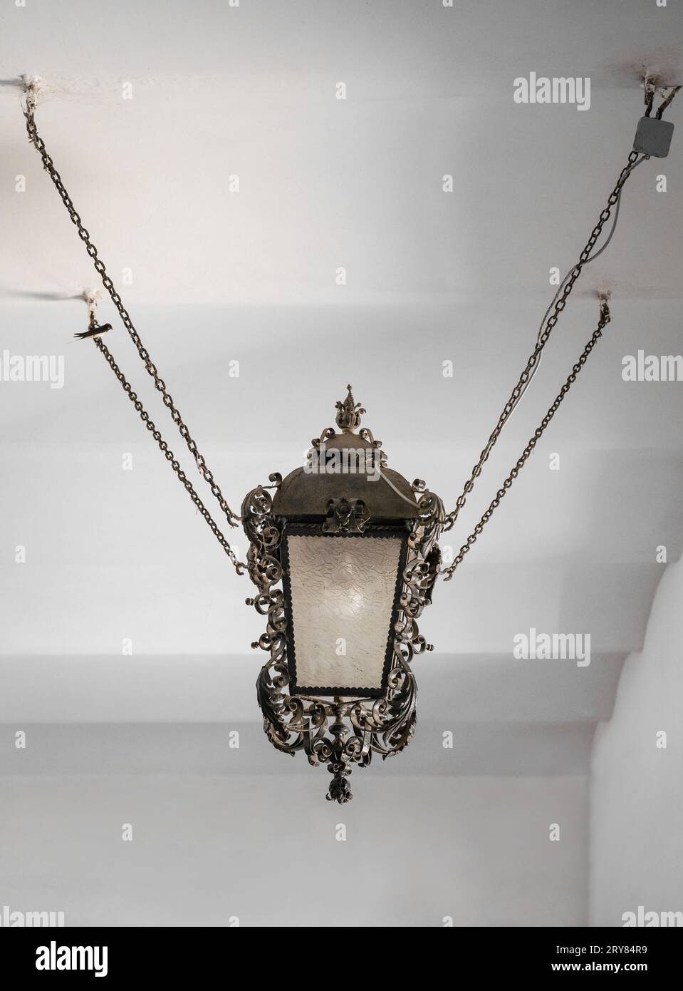 Close up of a neoclassical style antique hanging lamp. Vintage design ...