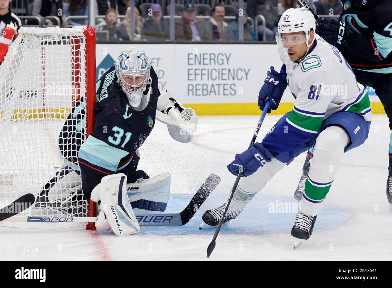 Vancouver Canucks center Dakota Joshua (81) and Seattle Kraken ...