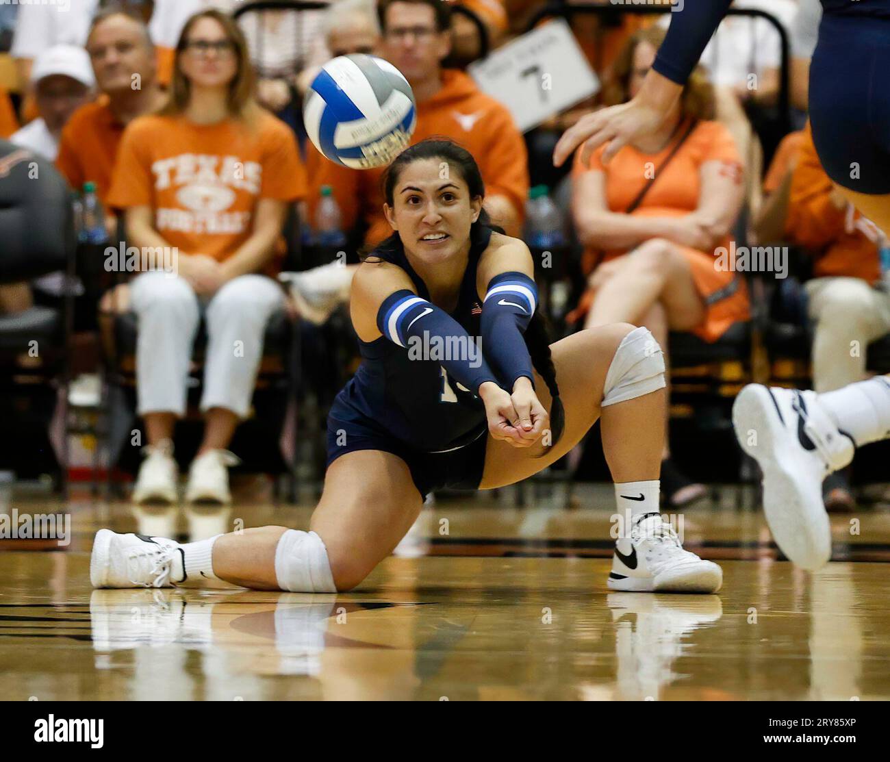 September 28, 2023: BYU libero Aria McComber (14) digs the ball during ...