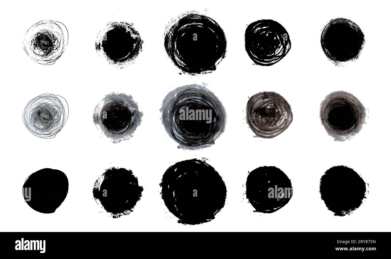 Set of real hand drawn strokes with paint, round, circular shapes ...