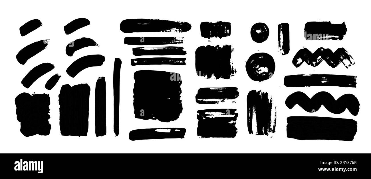 Set of brush strokes with paint, real handmade strokes with various ...