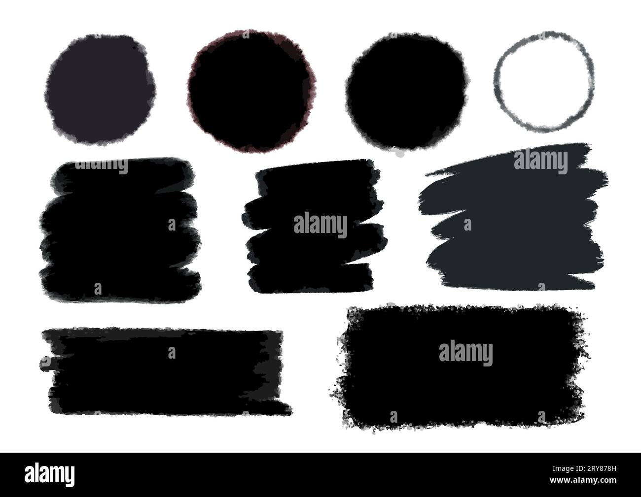 Set of grunge shapes. Brush, black paint ink stroke, vector Set of ...