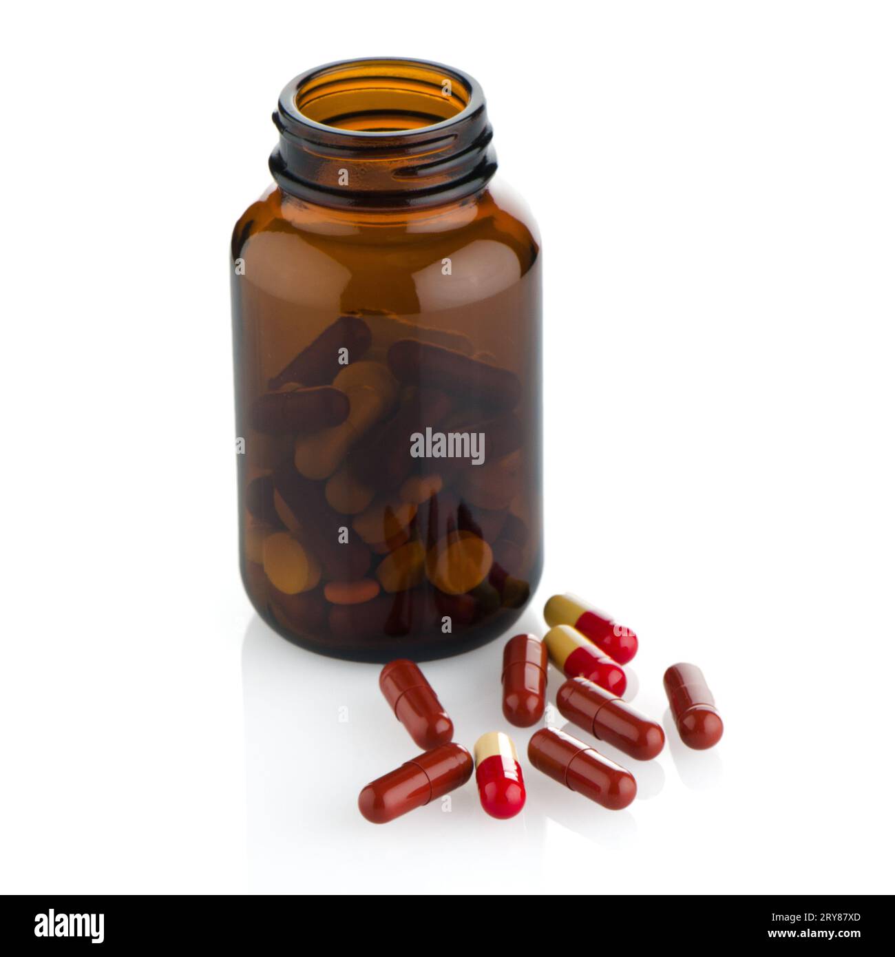 Red white pills glass Cut Out Stock Images & Pictures - Alamy