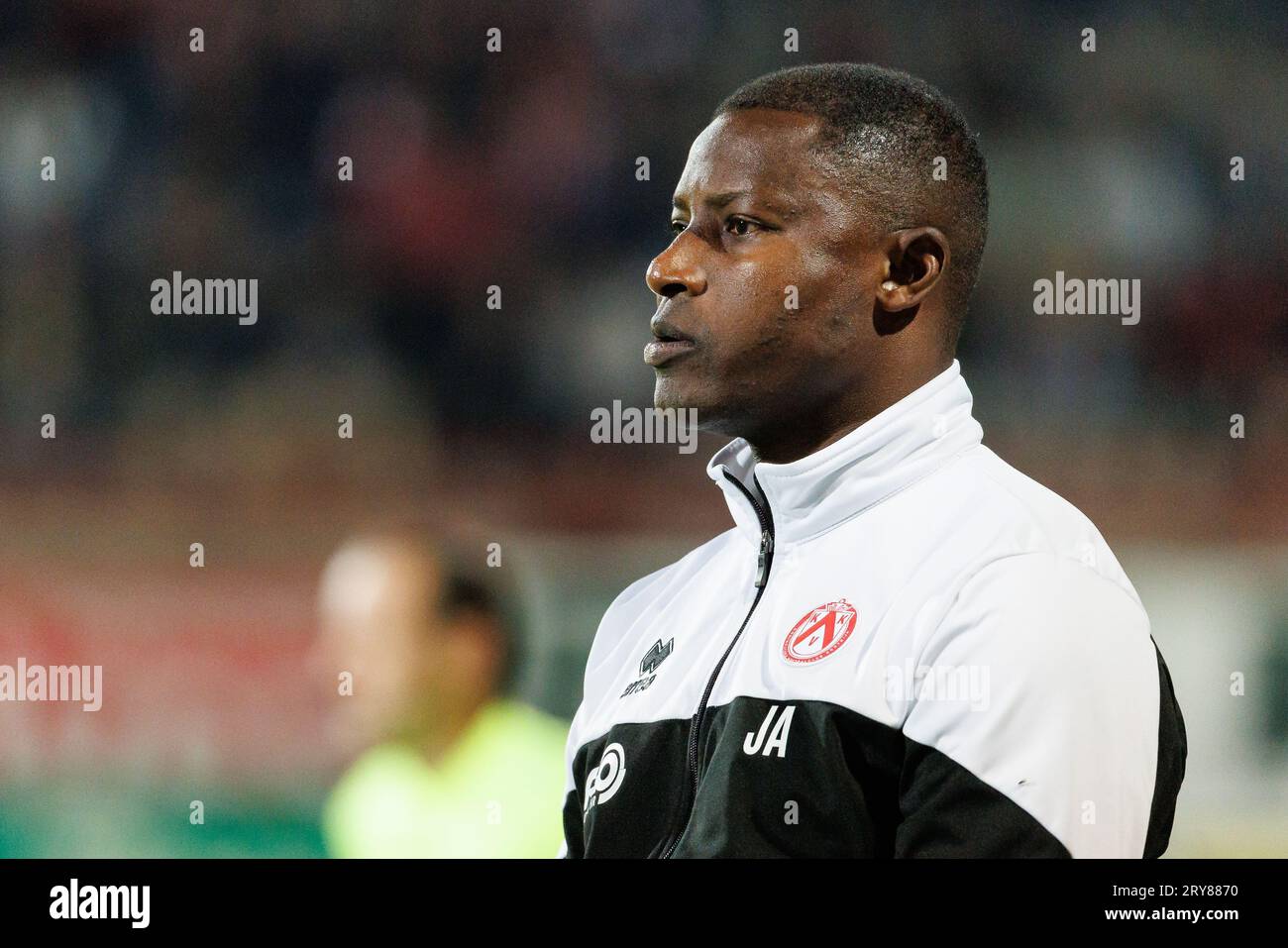 Kortrijk, Belgium. 29th Sep, 2023. Kortrijk's coach Joseph Akpala ...