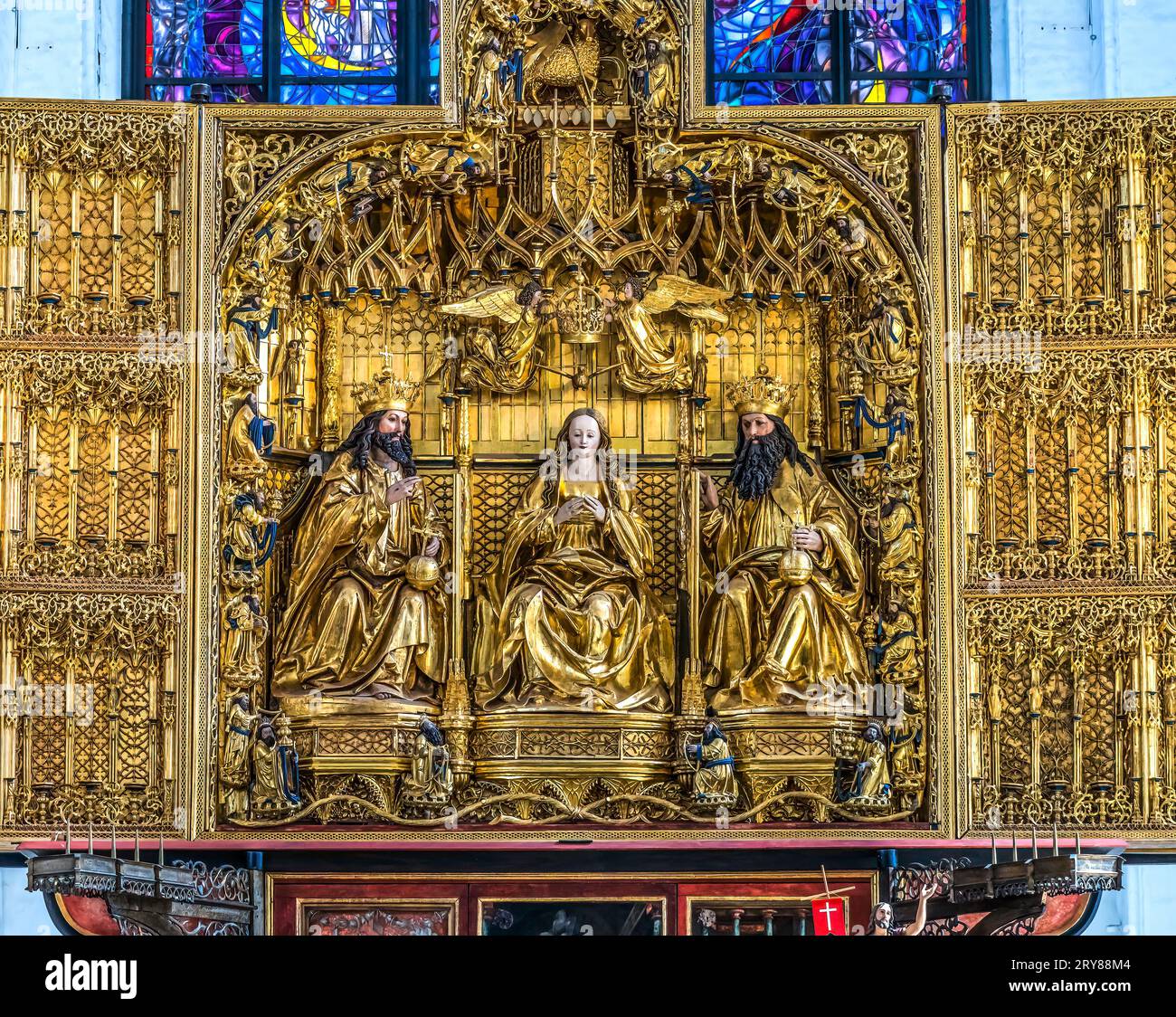 Triptych Altar St Mary's Church Gdansk Poland. Coronation of Mary Triptych by Master Michael in ...