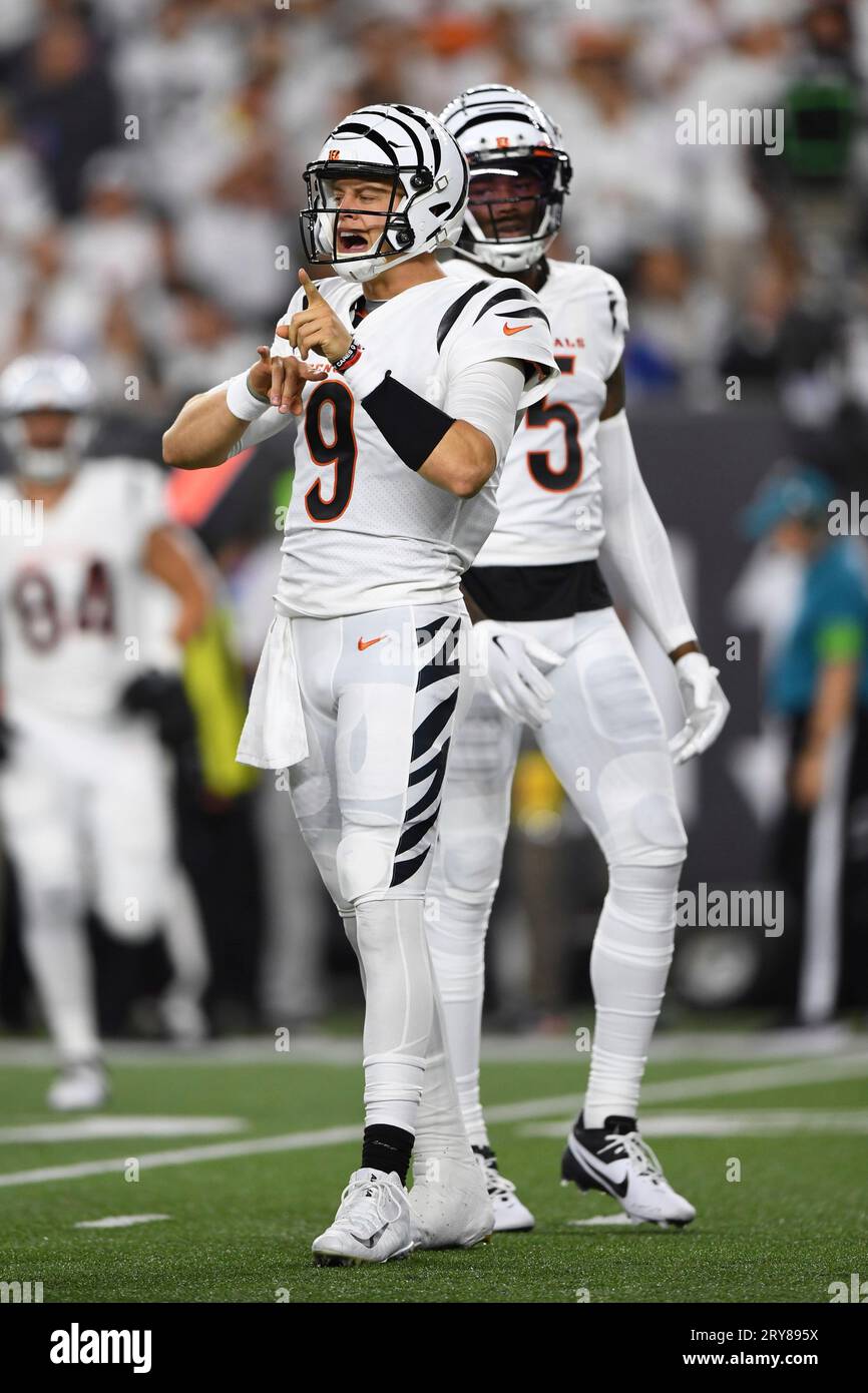 Cincinnati Bengals quarterback Joe Burrow (9) calls a play during an ...