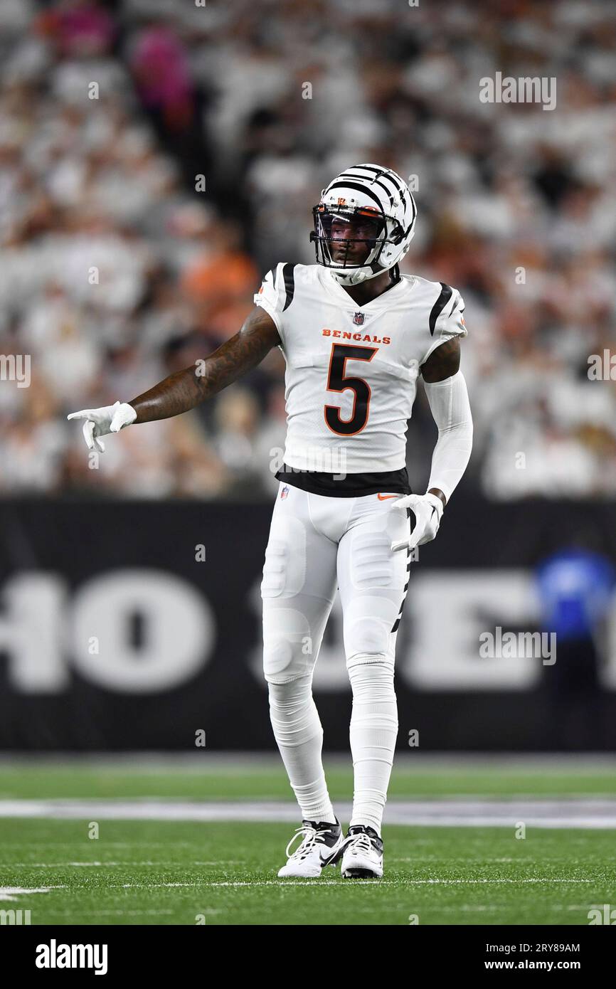 Cincinnati Bengals wide receiver Tee Higgins (5) lines up for the play ...