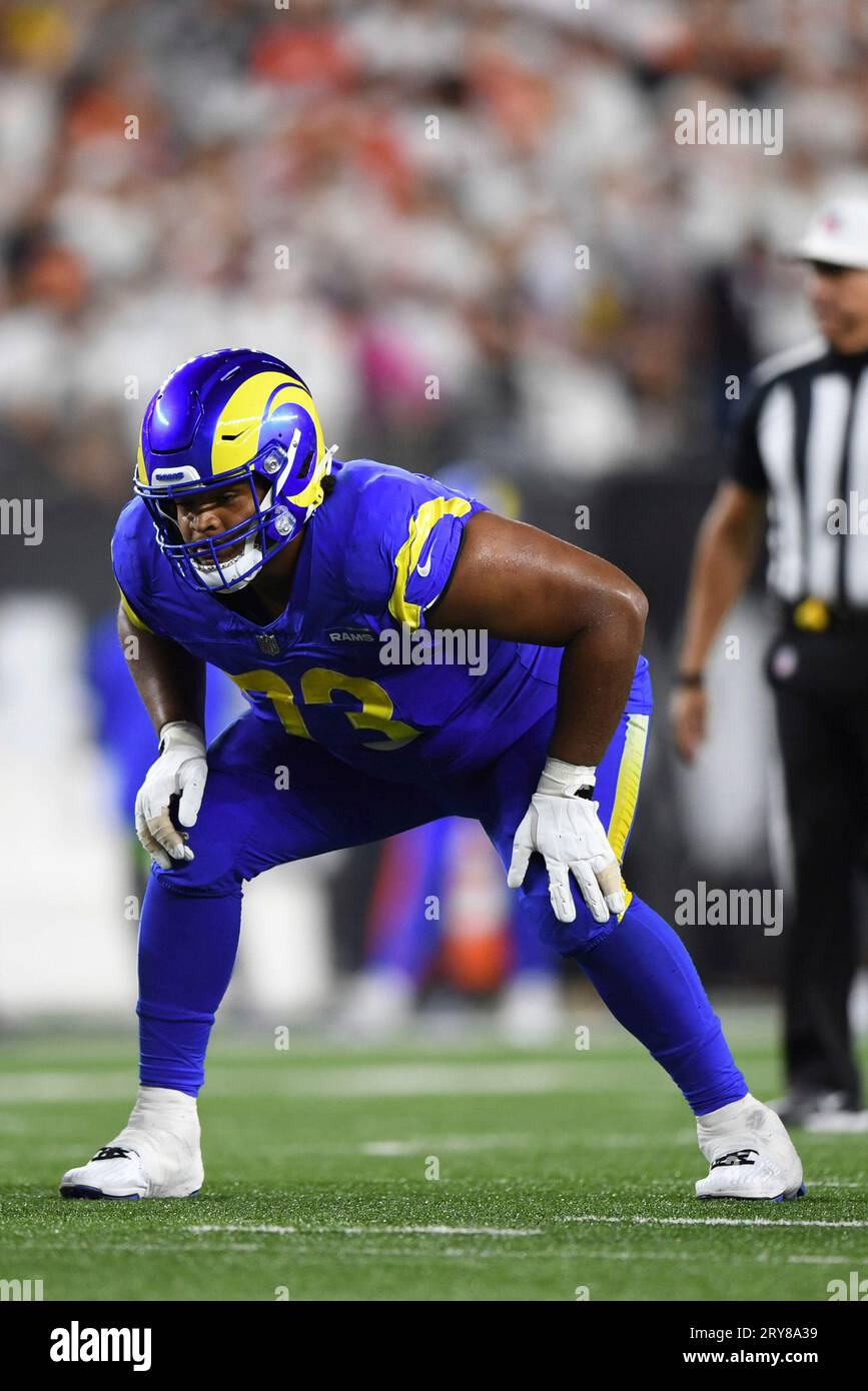 Los Angeles Rams guard Steve Avila (73) lines up for the play during an NFL football game ...