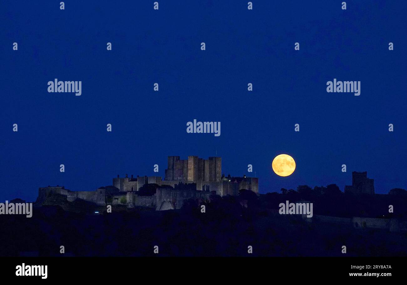 A supermoon is visible above Dover Castle in Kent. The moon will be ...