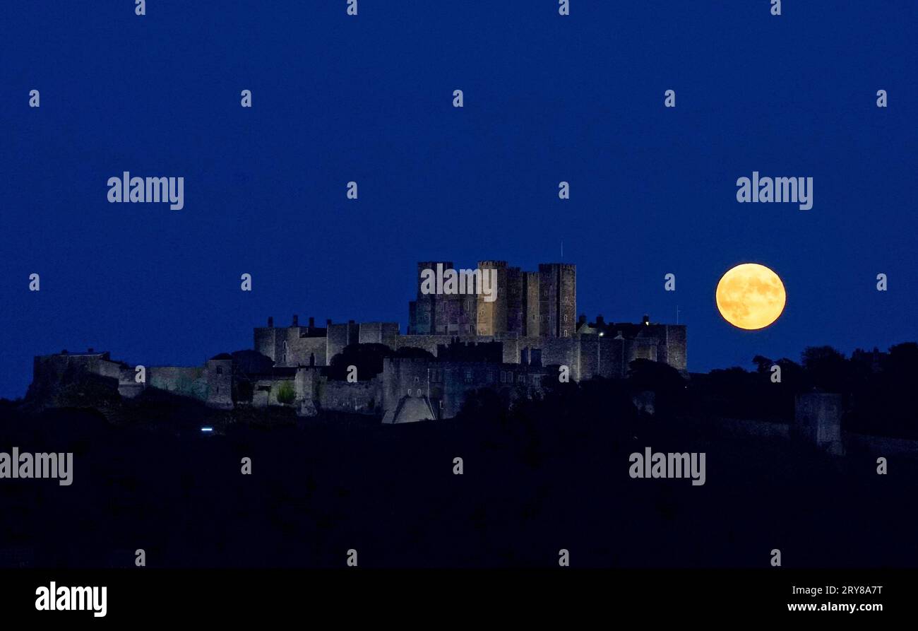 A supermoon is visible above Dover Castle in Kent. The moon will be ...