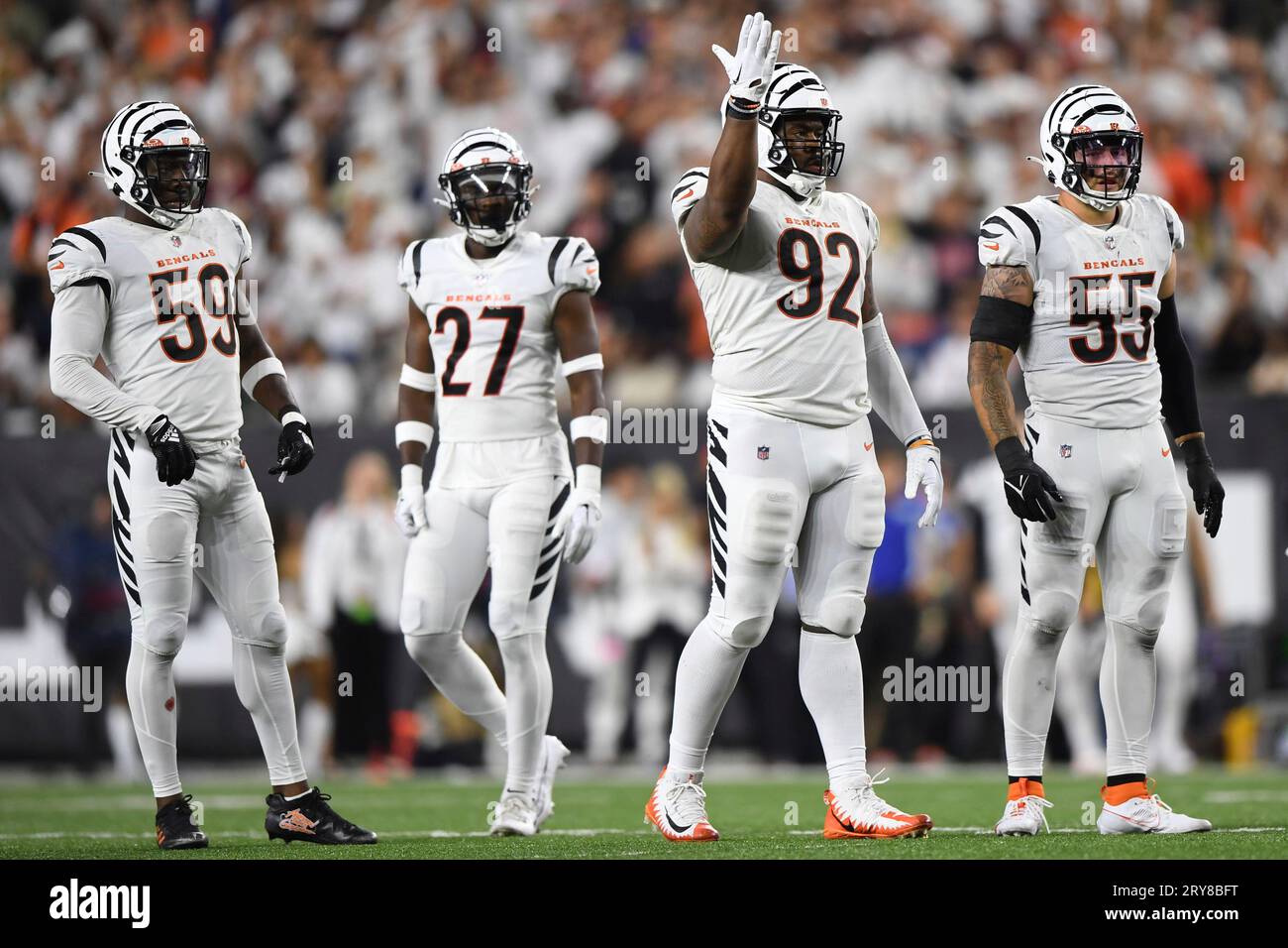 Cincinnati Bengals defensive tackle BJ Hill (92) reacts during an NFL ...